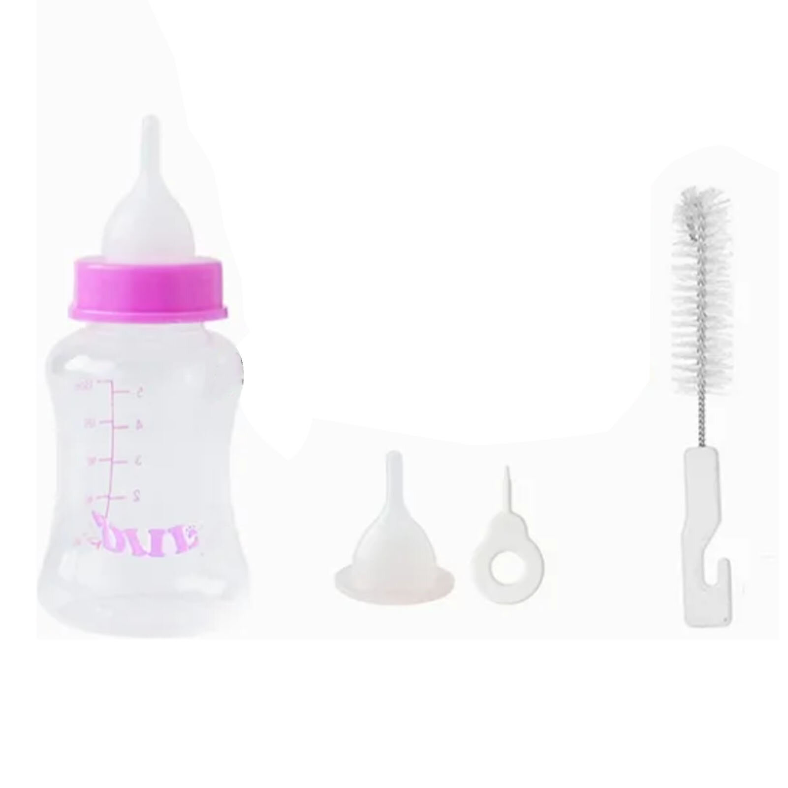 Силиконовая бутылочка для кормления домашних животных объемом 150 мл, для котят и щенков, с запасными сосками, розовая.