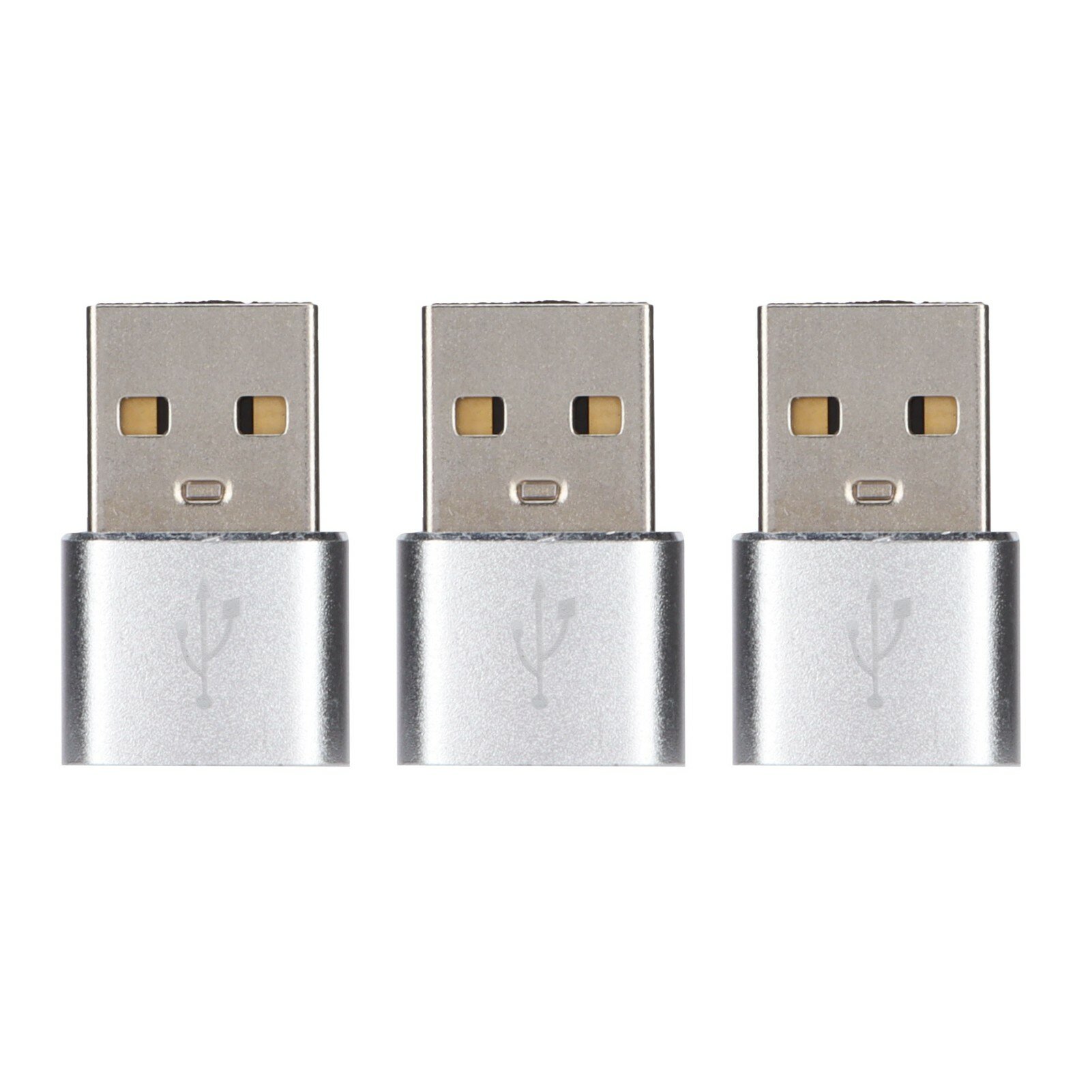 Комплект из 3 металлических USB-адаптеров USB 2.0 «папа» — Type-C «мама» для ноутбуков и мобильных телефонов (серебристый).