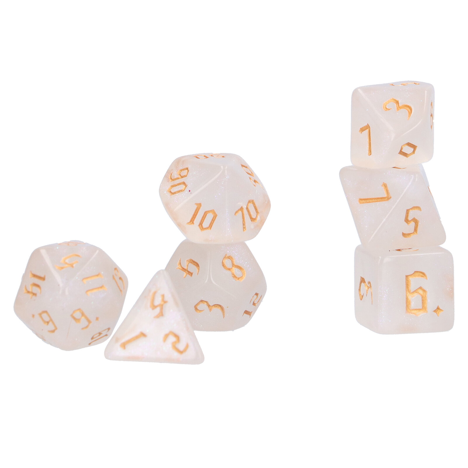 7 многогранных кубиков, акриловые, белые, многогранные кубики, 7 кубиков, настольная игра для ролевых игр, золотистый цвет.