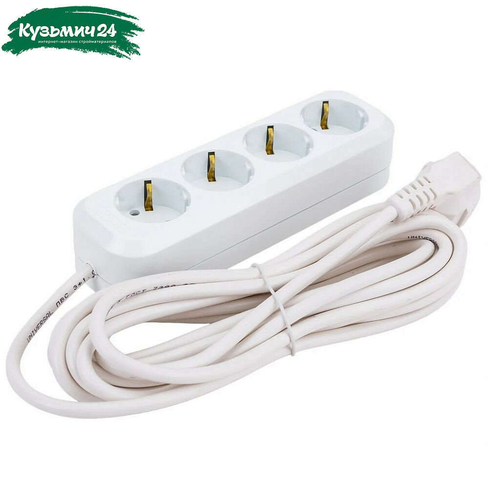 Удлинитель Universal 9631982 ПВС, без заземления, 4 розетки, 5 м, 2.5 кВт, 1 шт.