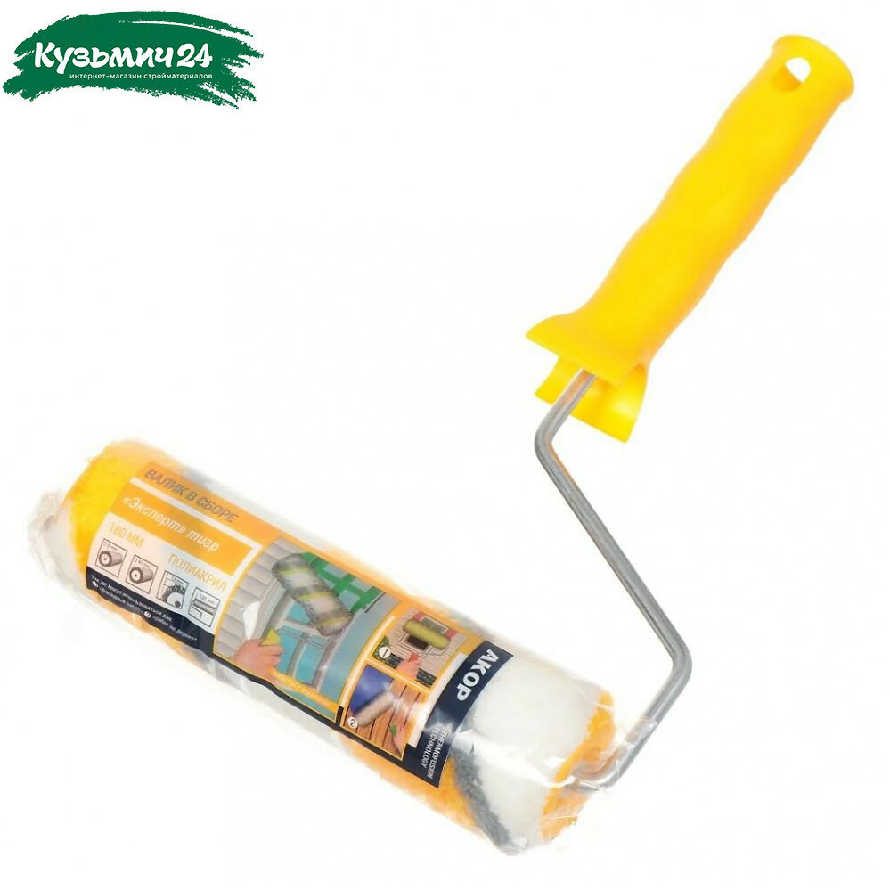 Валик малярный Акор Эксперт 752 35 618 тигр, для работ с эмалями, ролик 180 мм, ворс полиакрил 12 мм