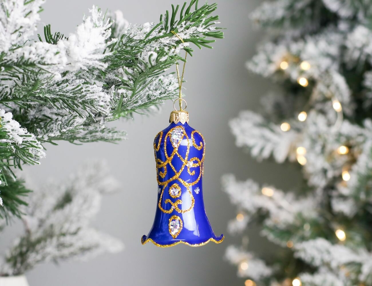 Ёлочное украшение колокольчик вензель, синий, 85 мм, Елочка С2183-син