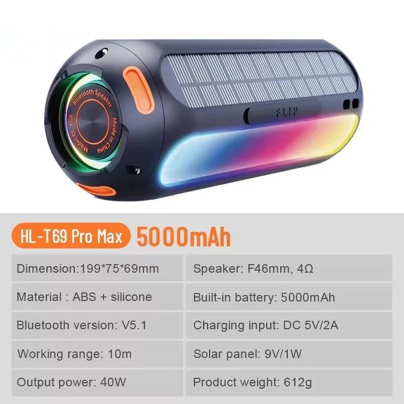 40 Вт Беспроводная звуковая колонка на солнечной энергии Магнитный Caixa De Som Bluetooth-динамик Портативный бумбокс Открытый звуковой ящик RGB/TWS/IPX6