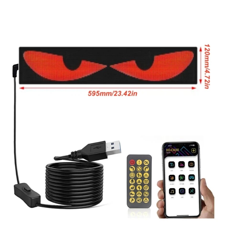 Светодиодные глаза для лобового стекла, анимированные светящиеся автомобильные глаза, гибкий светодиодный дисплей, программируемые гибкие светодиодные знаки, светодиодный экран для автомобиля 60cm