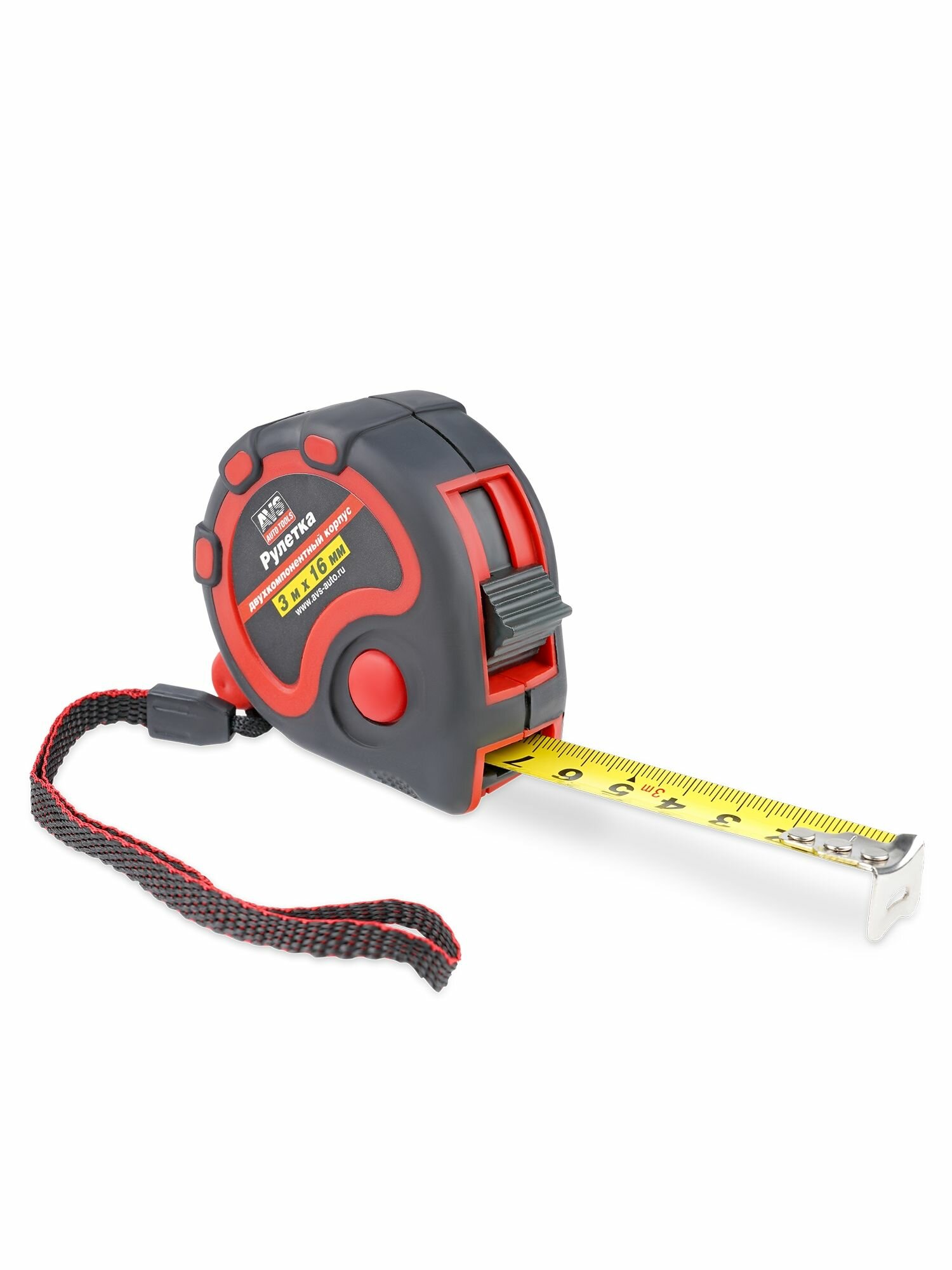 Рулетка 3м х 16мм, двухкомпонентный корпус, 3 фиксатора, AVS (A40463S)