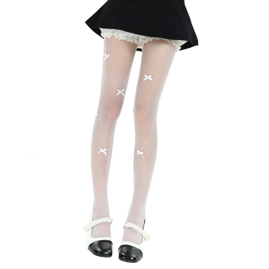 Колготки в сеточку с бантиками и стразами