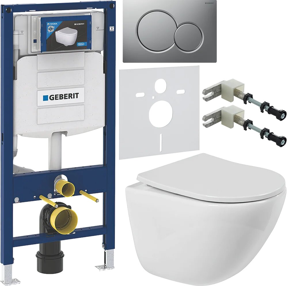 Комплект 6 в 1 Унитаз подвесной BelBagno Amanda BB051CHR безободковый / Сиденье BB2031SC с микролифтом, петли хром / Инсталляция Geberit Duofix UP 320 111.300.00.5 (111.950.00.6), Кнопка Sigma 01 115