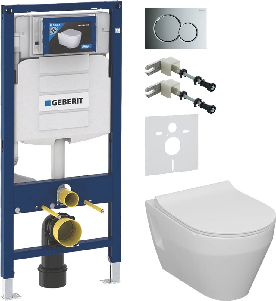 Комплект Унитаз подвесной Керамин Бари Slim МЛ CDB00022778 с микролифтом / Шумоизоляция Geberit 156.050.00.1 / Инсталляция Duofix UP 320 111.300.00.5, Кнопка Sigma хром, Крепления