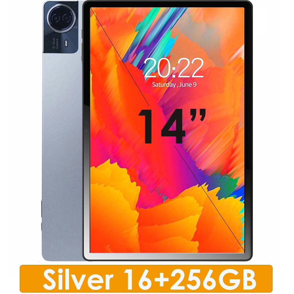 BEESITTO 14-дюймовый планшет Android 14 16+512 ГБ Add Case N Keyboard, Серебряный, 256GB, Silver 16GB 256GB