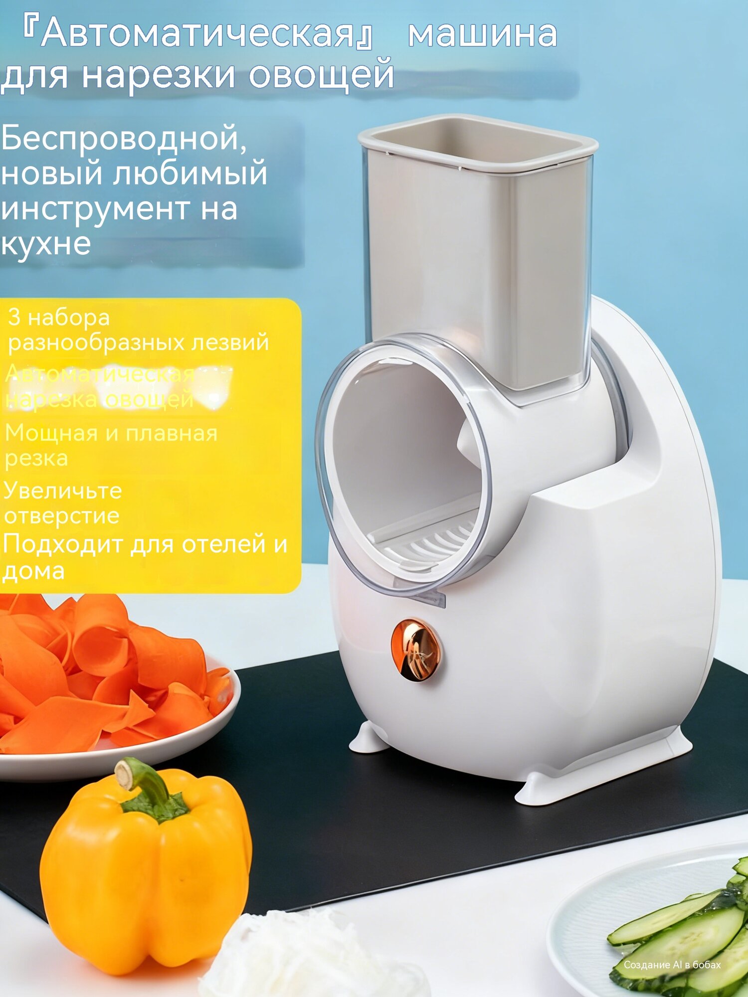 Электрическая многофункциональная, для нарезки овощей, измельчения картофеля, терка-шинковка, белая, перезаряжаемая