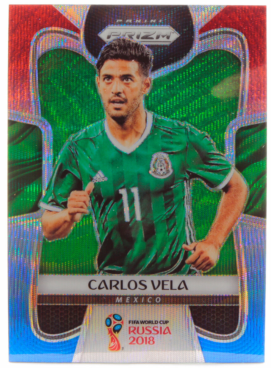 Коллекционная карточка Panini Prizm FIFA World Cup Russia 2018: #129 Carlos Vela - Red Blue Wave
