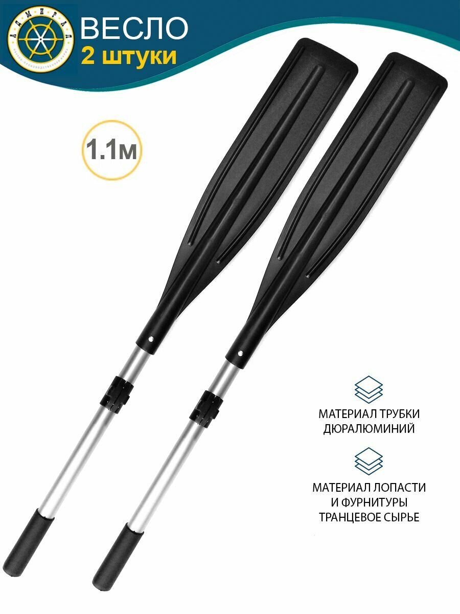 Весло разборное Адмирал 2шт 1.1м для лодки ПВХ / лопасть узкая 125*650мм