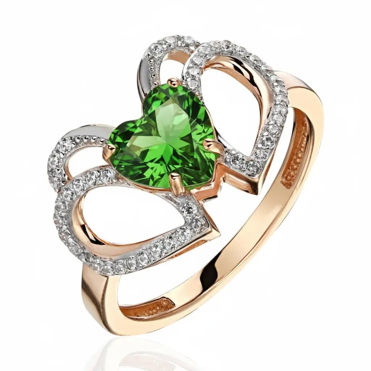 Кольцо, красное золото, 585 проба, родирование, фианит, турмалин