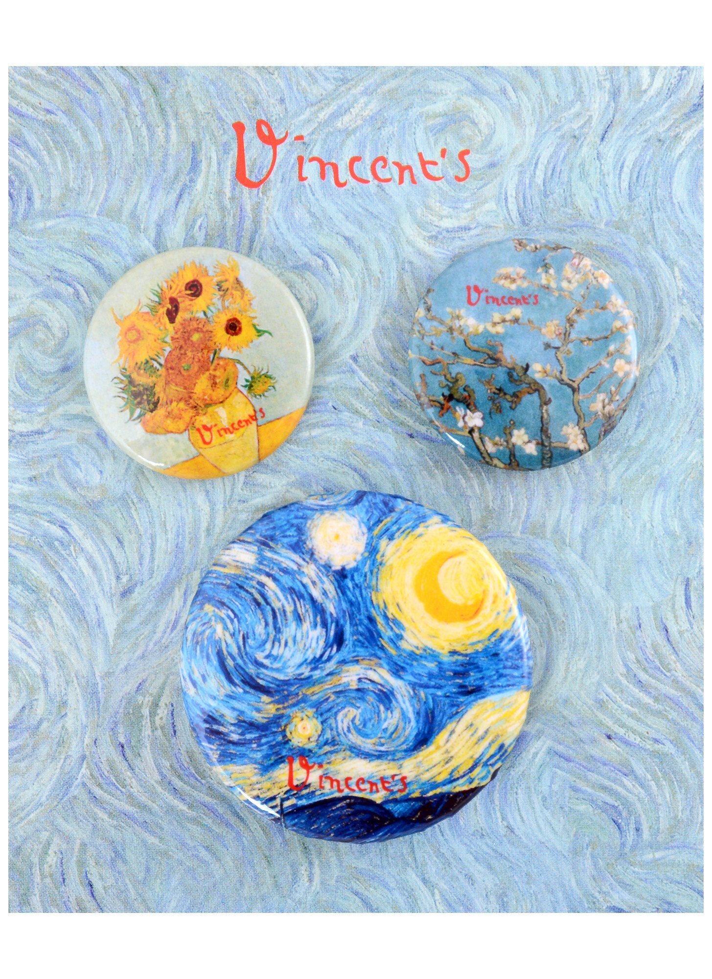Набор значков Винсент Ван Гог Картины (металл) (2 шт 25мм, 1 шт 38мм)