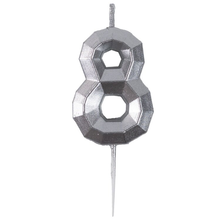 Свеча Веселая затея цифра 8 Диамант, серебро, высота 4.5 см