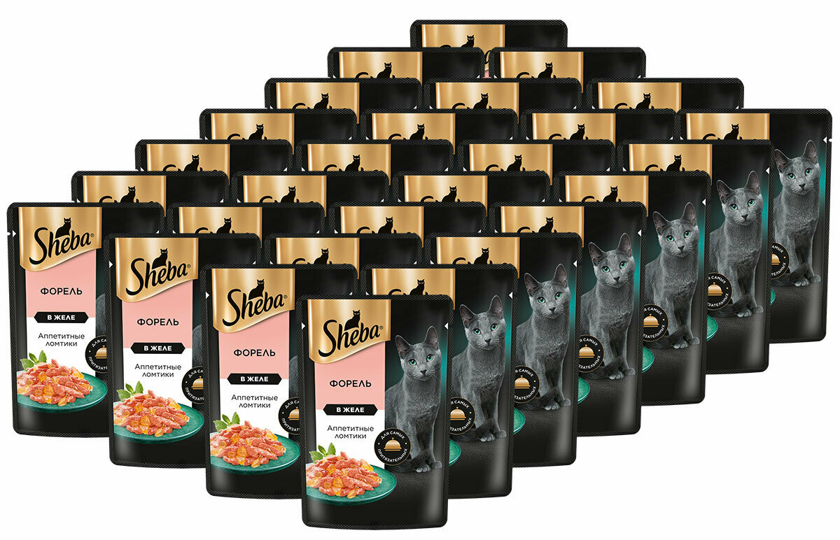 SHEBA для взрослых кошек ломтики в желе с форелью пауч 75 гр х 28 шт