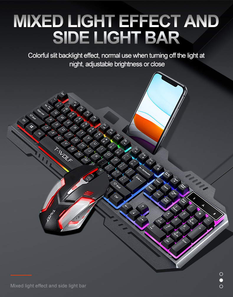 Игровая клавиатура и мышь T-WOLF TF600 [RGB подсветка, проводной комплект для игр]