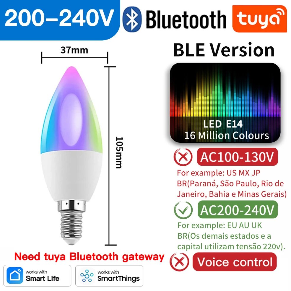 Светодиодная лампа Tuya E14 RGB 200-240V