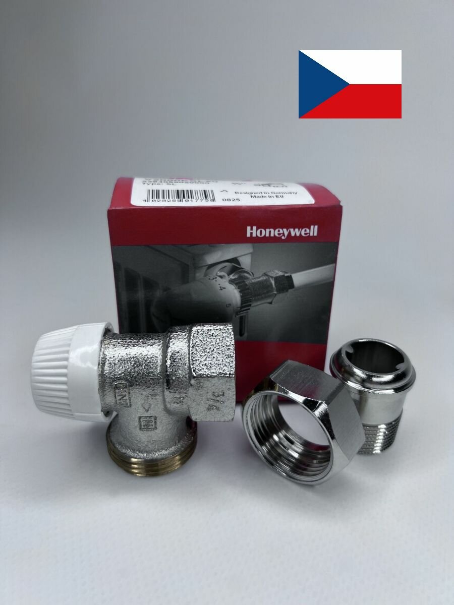 Термостатический угловой радиаторный клапан Honeywell V2000ESL20 3/4 Чехия (кран радиаторный)