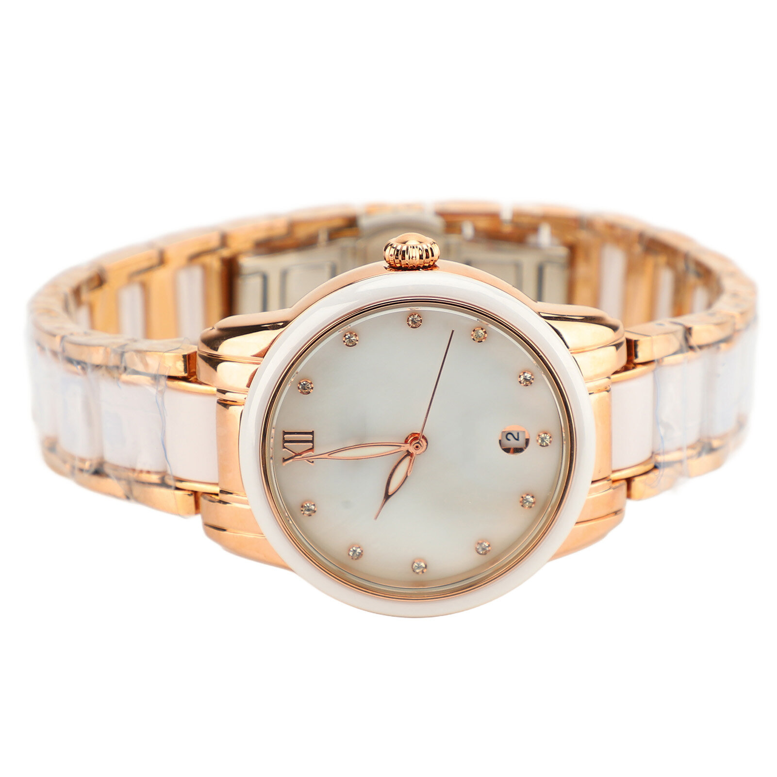 Женщины Crystal Accated Watch 30 метров водонепроницаемой двухтонной из нержавеющей леди Analog Play Watch с свиданием розовое золото