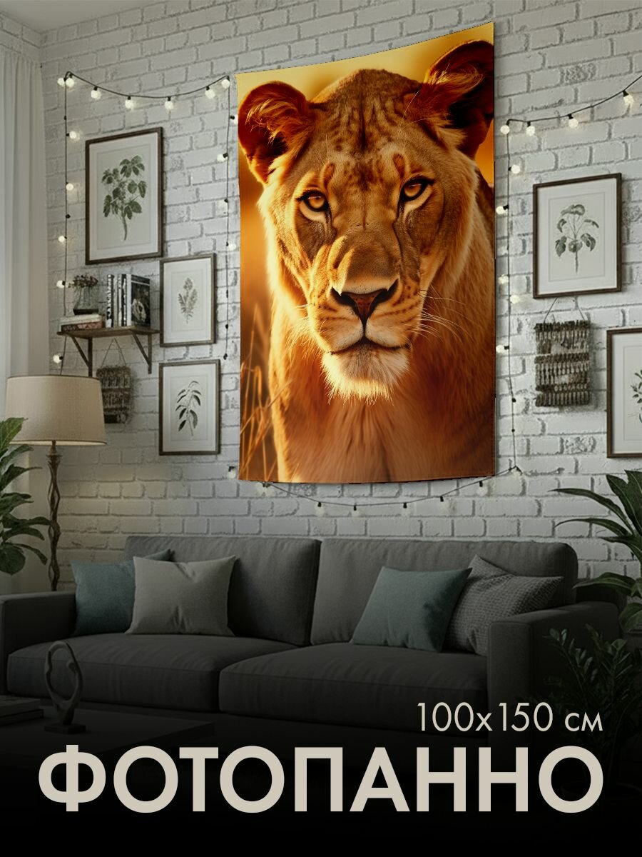 Панно тканевое PrintyFull / 100x150 см / львица, глаза