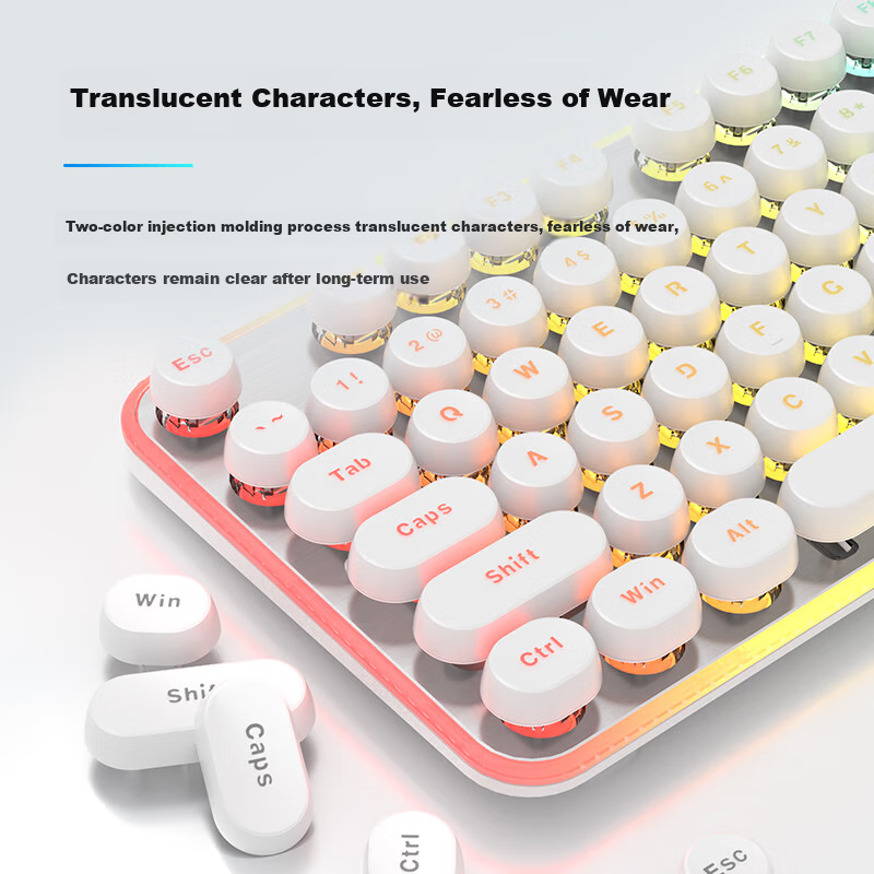 HP K10F Mechanical Feel Keyboard with Wired Backlit Mechanical Feel Keyboard Gaming Office Keyboard Metal Panel White Keycap Mixed Light