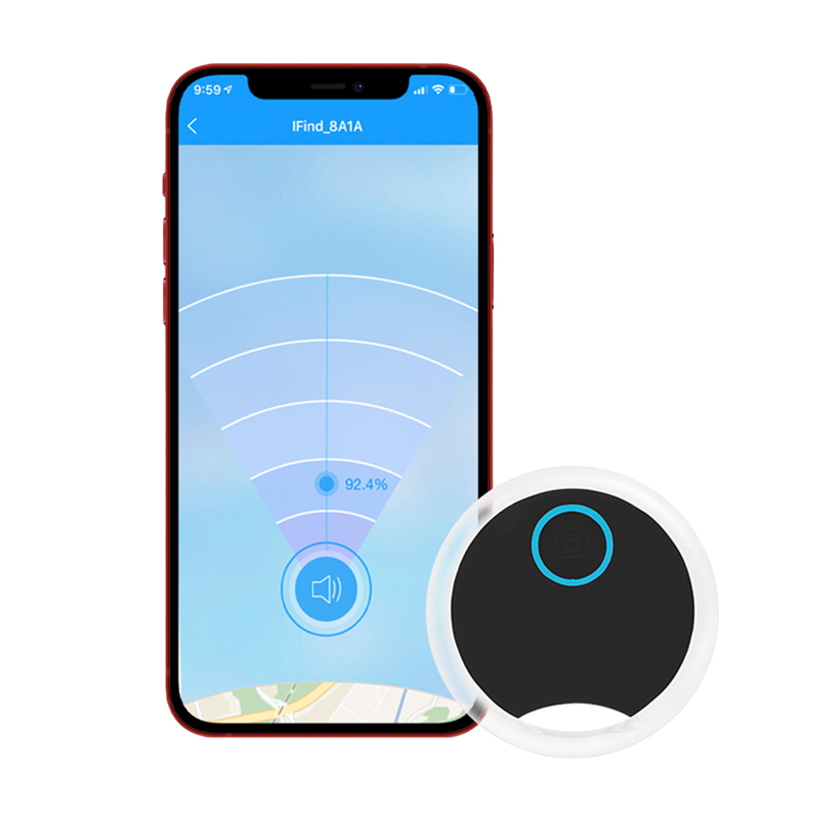 Беспроводной GPS-трекер для домашних животных Ключи Сумки Кошельки Локатор предметов через приложение Селфи-затвор, совместимый с телефонами iOS / Android, черный