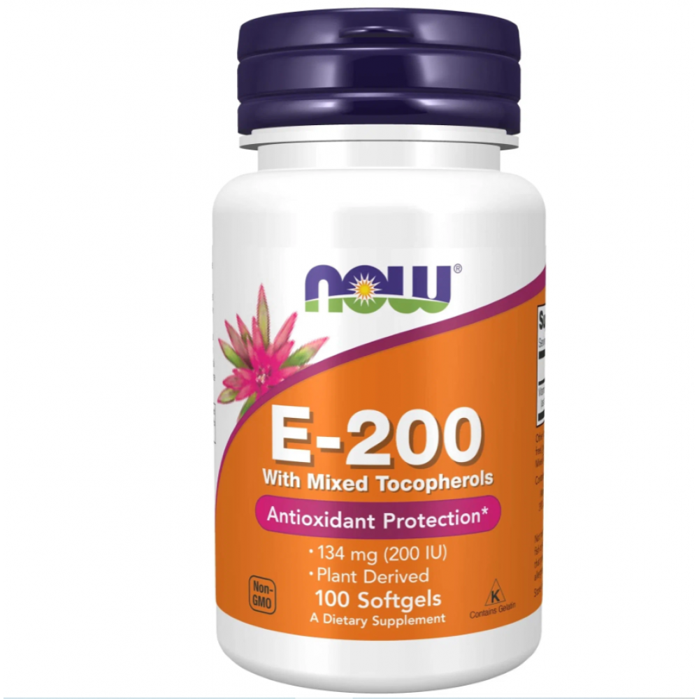 Now Foods Vitamin E-200 Mixed Tocopherols 100 капс, США, для иммунитета