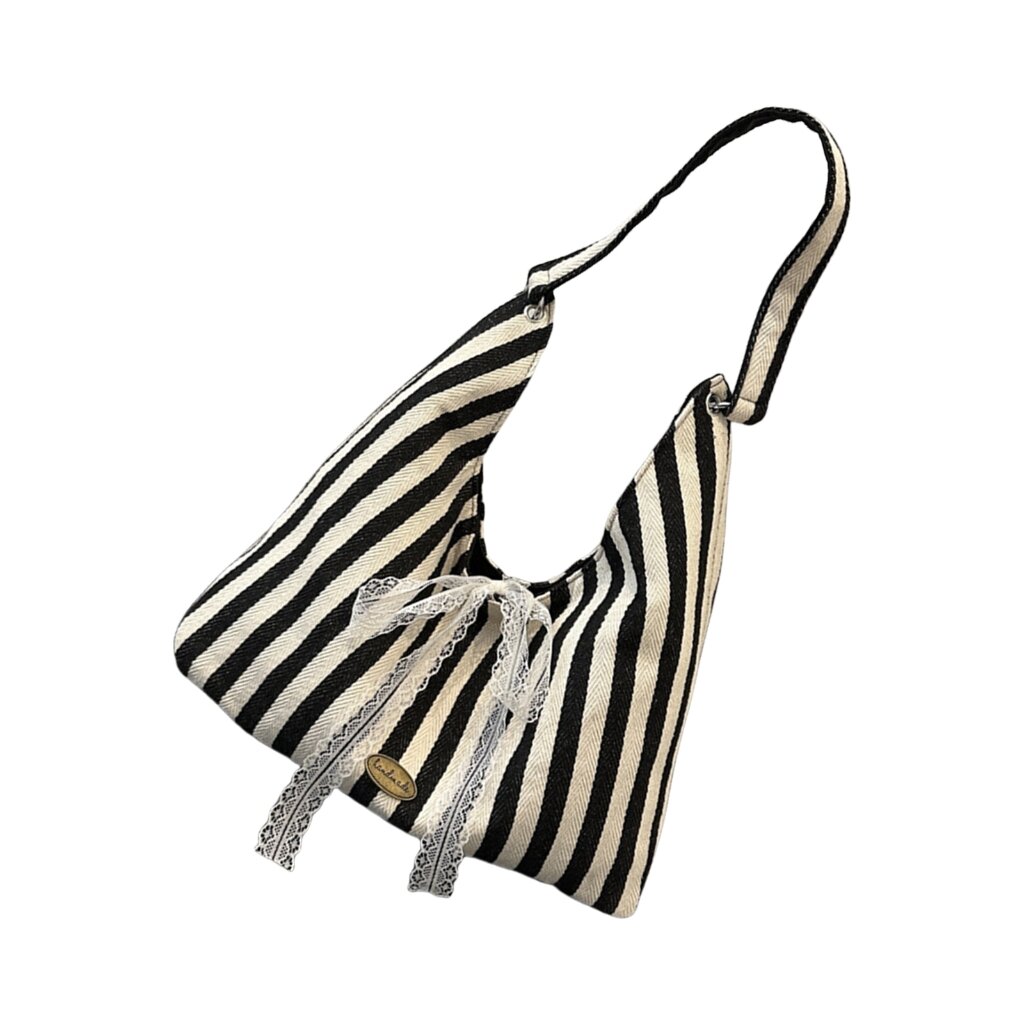 Ряд двусторонней сумки в полоску-черный