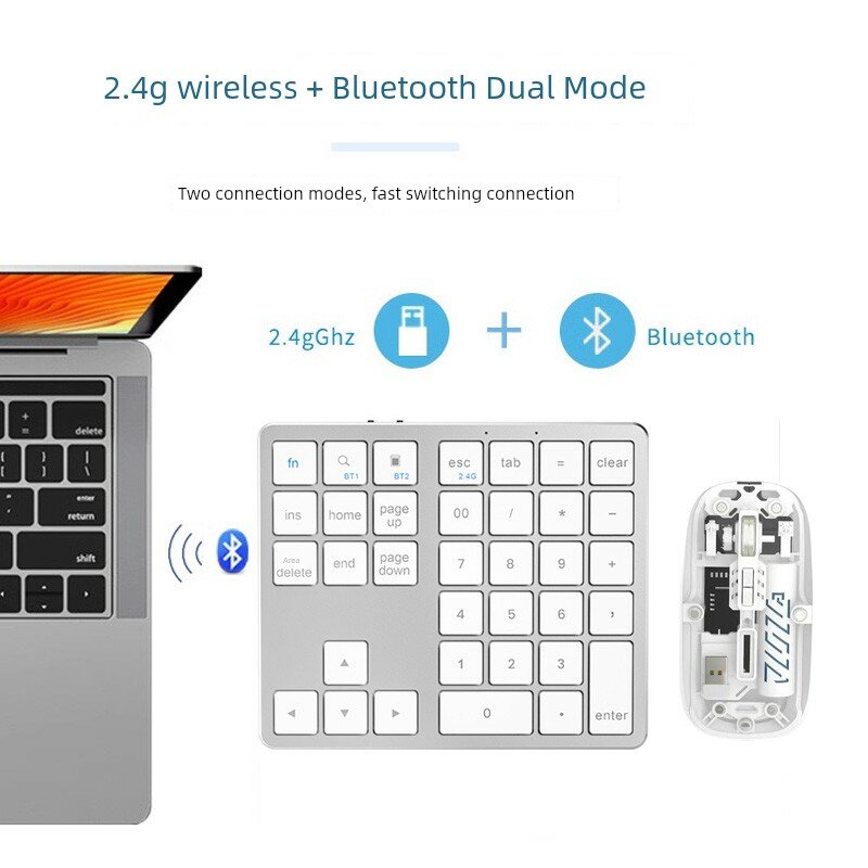 35-клавишная беспроводная Bluetooth-клавиатура с двумя режимами работы для финансового учета, офиса, мобильного