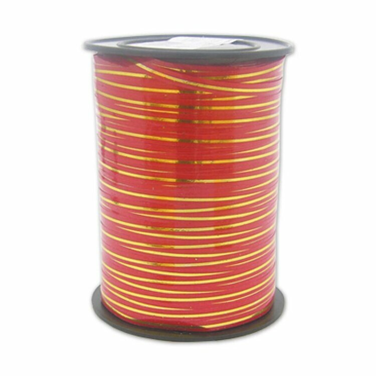 Лента упаковочная КНР с золотой полосой 5 мм х 230 м, красная