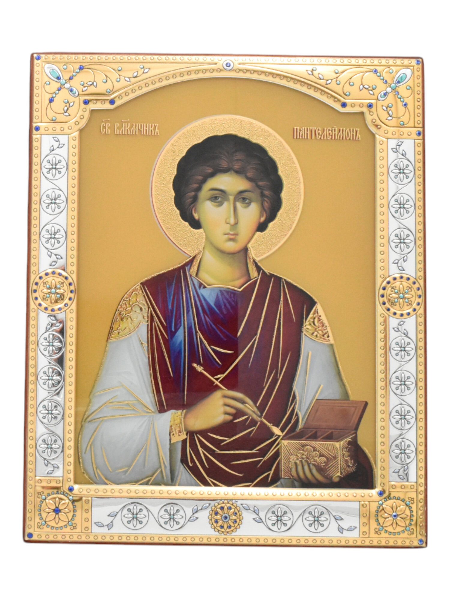 ИконаSA7020/3O, Пантелеимон, 11,6x14,3 см, под стеклом, серебряный оклад Beltrami