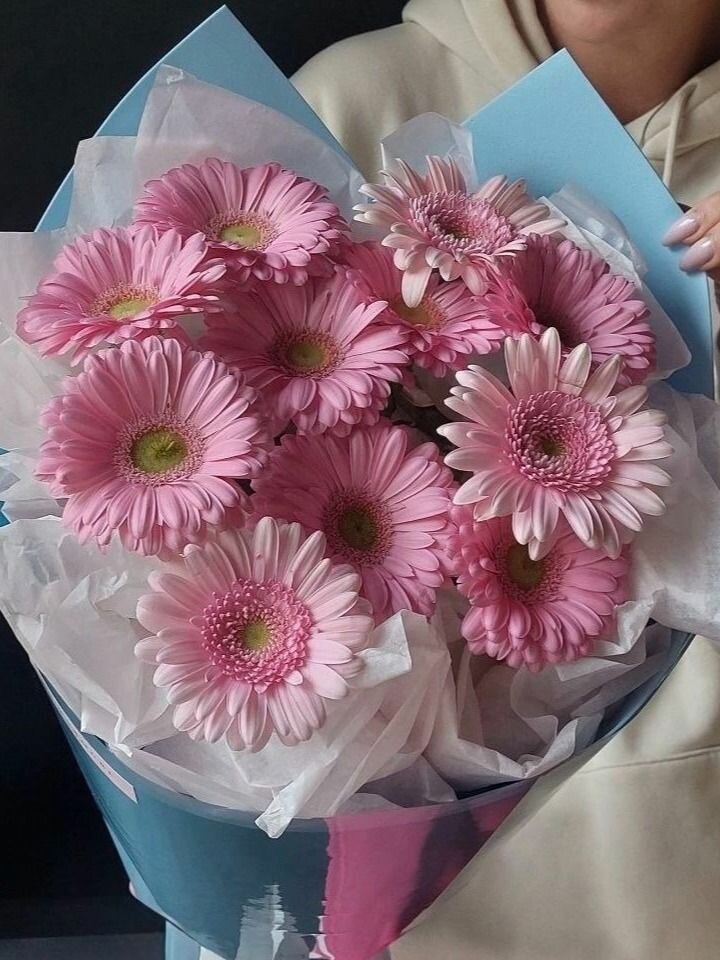 Цветы живые букет из розовой герберы "Танец фламинго" Flor2u