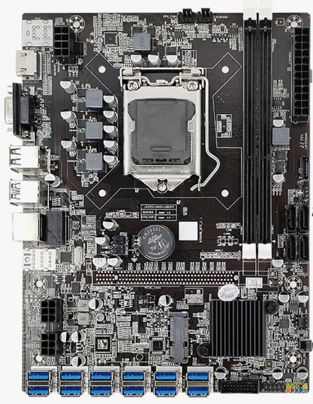 Материнская плата Bingju B75USB BTC 1.2 12P Socket 1155 для майнинга - 12 слотов PCI-E в форм-факторе USB 3, без проца