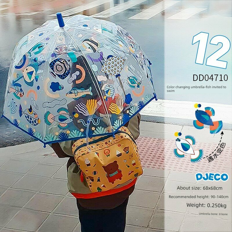 Детский прозрачный зонт Djeco для девочек, учащихся начальной школы, детей детского сада, милый зонт с длинной ручкой