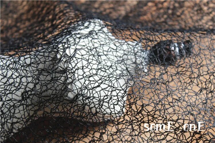 Черно-белая сетчатая полиэстер/акрил ткань для пошива Length 50cm, черный