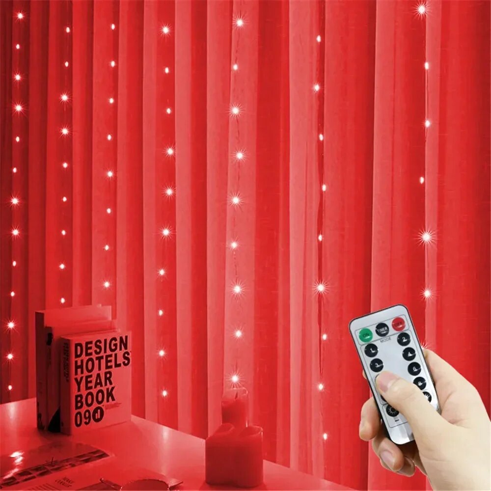 USB светодиодная гирлянда-штора теплый белый 3 метра Красный, 6x3M 600LEDs, Red