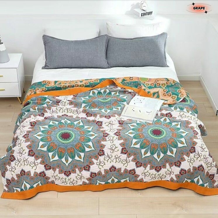 Плед 150х200 солнечный орнамент из хлопкового муслина