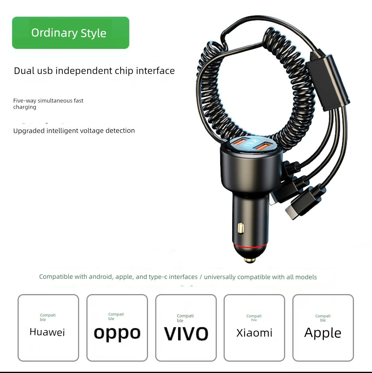 3-портовый автомобильный зарядное устройство с быстрой зарядкой QC3.0 и интеллектуальным дисплеем для прикуривателя