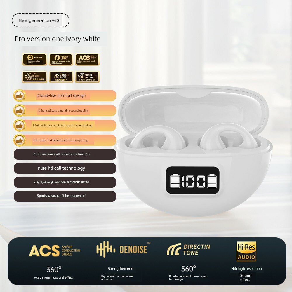 Pro Bluetooth 5.3 наушники-зажимы беспроводные с шумоподавлением, 48 часов автономности для спорта, музыки, игр, унисекс