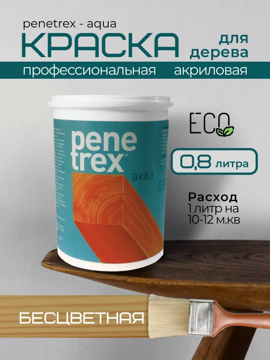 Краска для дерева и мебели без запаха быстросохнущая Penetrex Аква бесцветная 0,8л