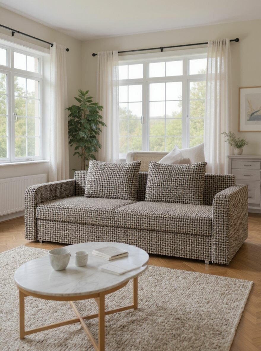 Диван-кровать прямой раскладной "Леон" с ящиком для белья, рогожка