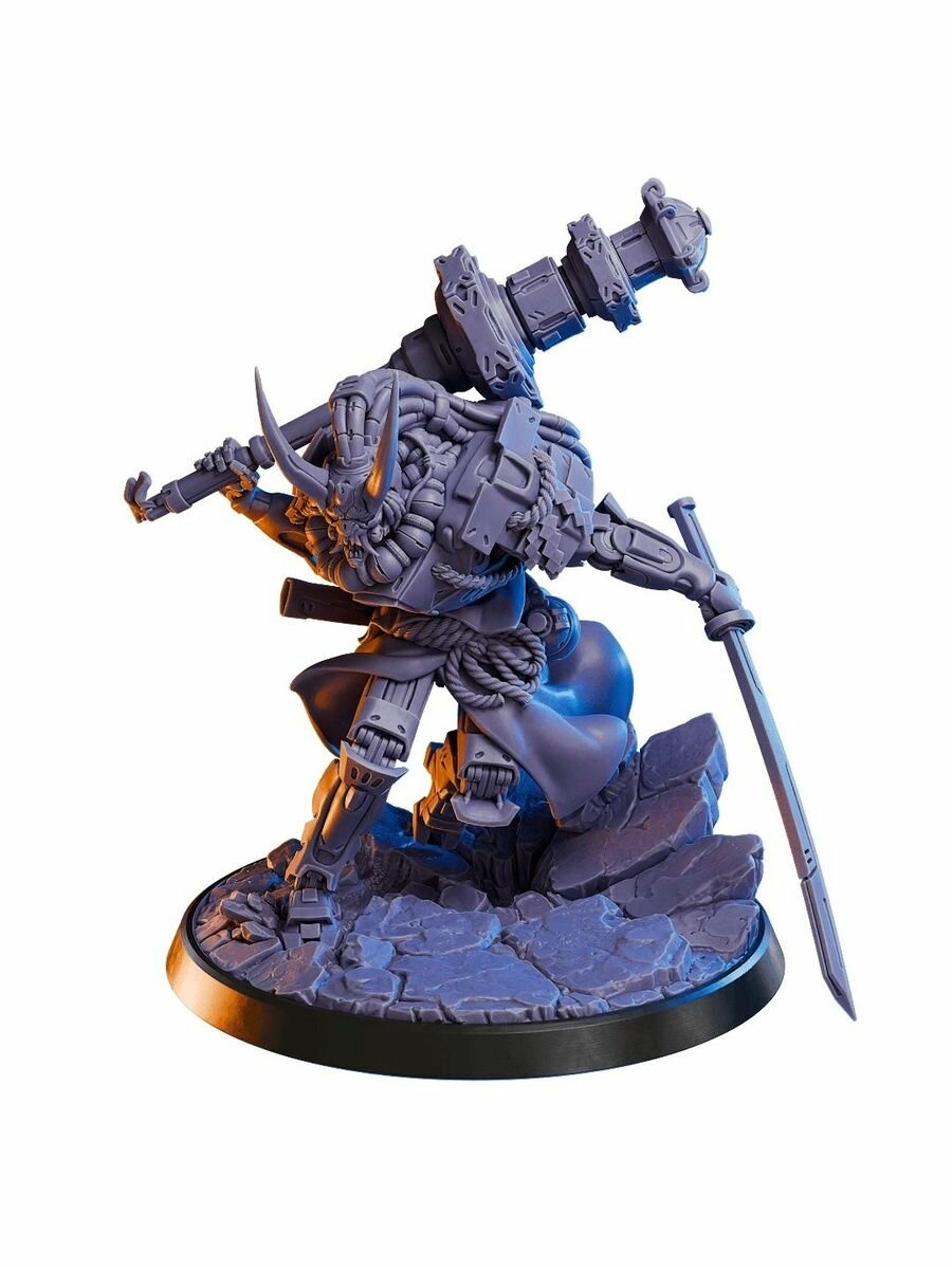 Кибер демон самурай ОНИ, игровая фигурка для раскрашивания (высота 68мм, база 60мм) Фэнтези Sci-fi миниатюра