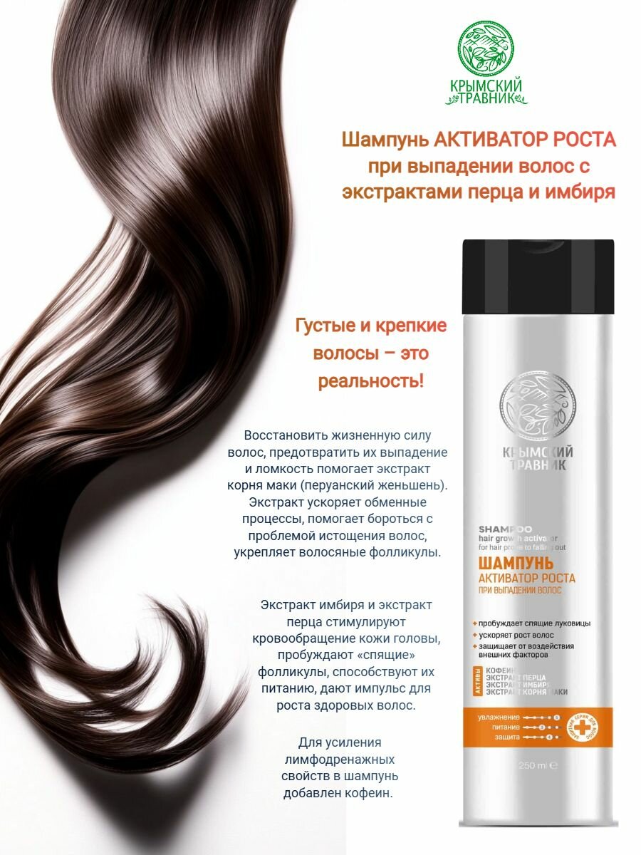 Шампунь активатор роста при выпадении волос с экстрактами перца и имбиря