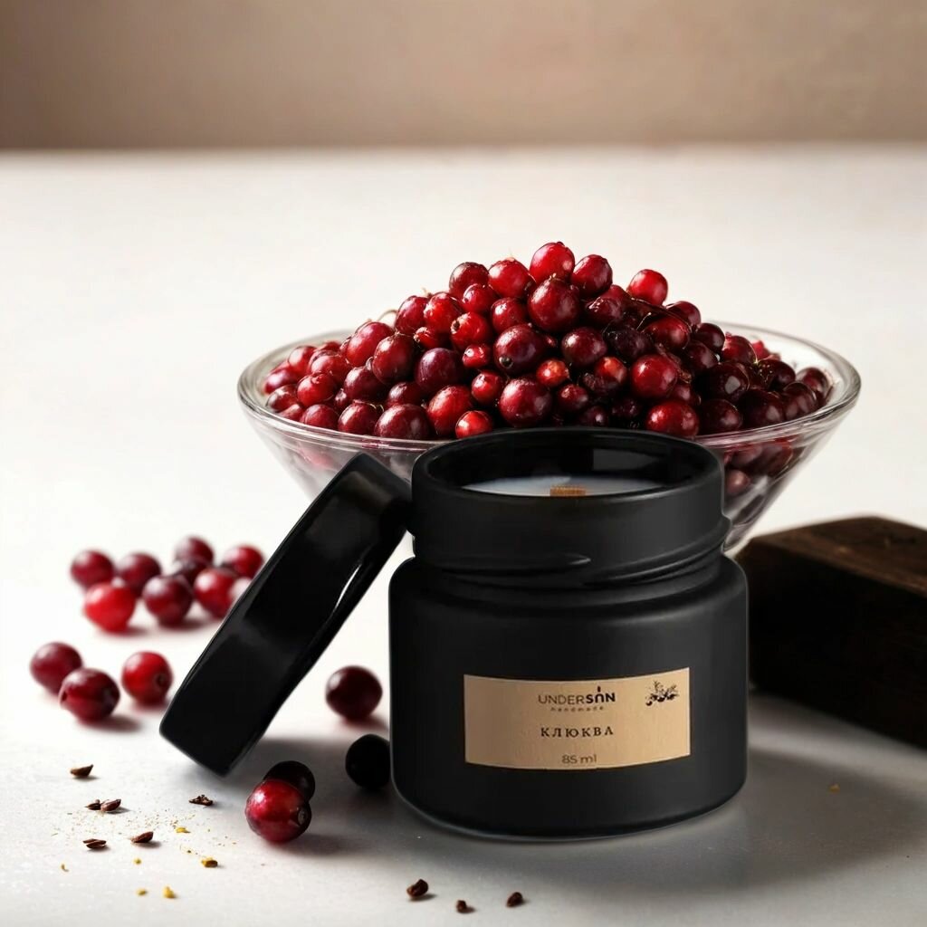 Свеча ароматическая Клюква / аромасвечи для дома / подарок женщине 85ml, UNDERSUN