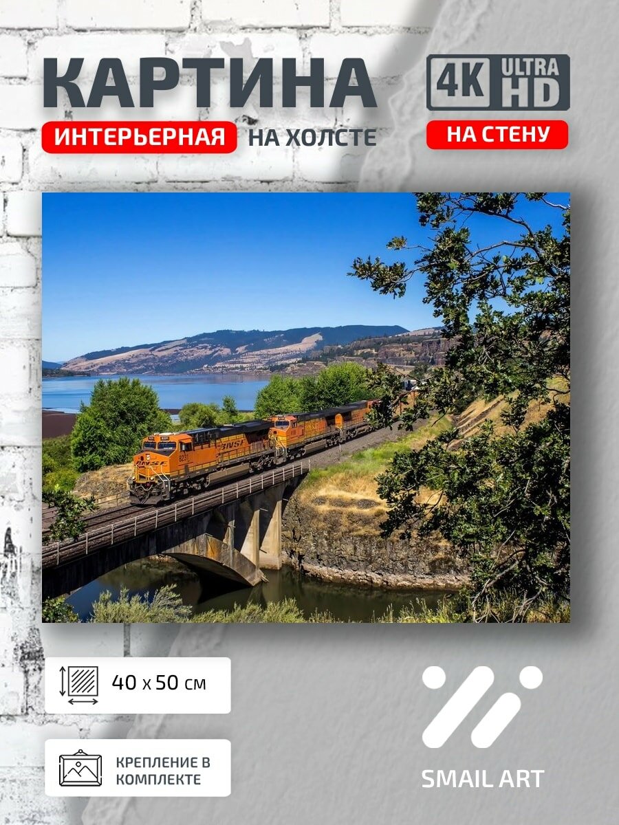 Картина на холсте интерьерная 40 на 50 на стену Пейзаж поезд для гостиной атмосфера