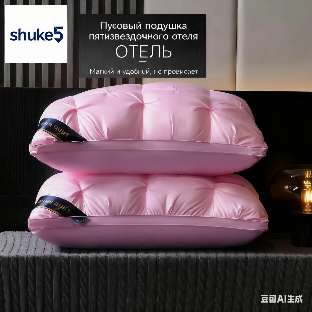 Подушка 50x70 см, Мягкая жесткость, Искусственный шелк