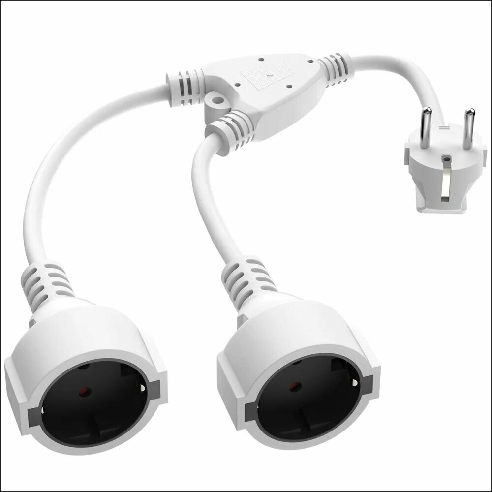 Эксклюзивный плоский удлинитель HITRENDS EU на 2 розетки, 250V/8A, с влагозащитой и безопасным подключением нескольких девайсов при длине кабеля 28 см