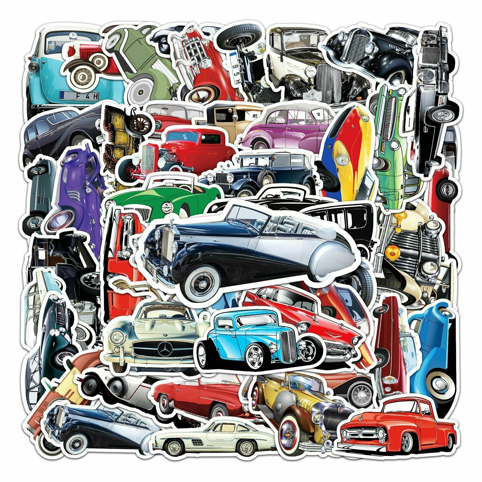 Набор из 51 шт. винтажных классических автомобильных наклеек, виниловые наклейки на ретро-авто для взрослых и подростков, водонепроницаемые декоративные наклейки для ноутбука, альбома, чемодана, холодильника, ноутбука, скейтборда, телефона, шлема