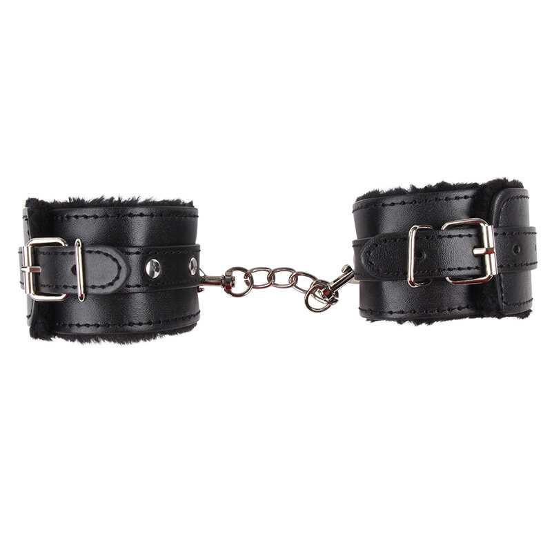 Черные кожаные наручники для ног, комплект, BDSM аксессуар для связывания, чувственная игрушка, мягкие плюшевые